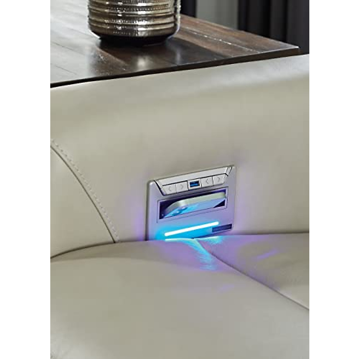 Signature Design by Ashley Battleville Contemporary Leather Power Reclining Loveseat with Adjustable Headrest, Light Gray