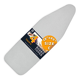 SAVUK Ironing Board Cover and Pad Standard Size 18x49 inch,Large Extra Wide, Adjustable Elastic Edge Fit, Extra Thick, Heat Reflective, Non Stick Scorch and Stain Resistant (18" X 49", Silver)