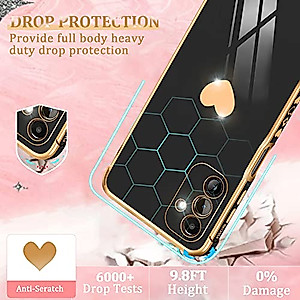 for Samsung Galaxy A13 5G Case with HD Screen Protector with Full Camera Protection, Atump Love Heart Plating Girly Women Cute Soft TPU Luxury Elegant Case for Galaxy A13 5G Case, Black