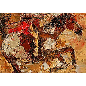 (SOLD) Chasing Buffalo - Equine horse painting by internationally renown painter Andre Dluhos