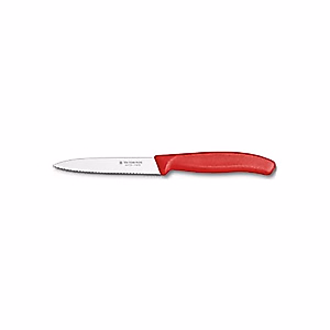 Victorinox 4 Inch Swiss Classic Paring Knife with Serrated Edge, Spear Point, Red