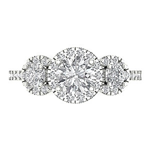 1.79 Ct Brilliant Round Cut Clear Simulated Diamond 14K White Gold Halo Three Stone Engagement Promise Bridal Ring Size 6