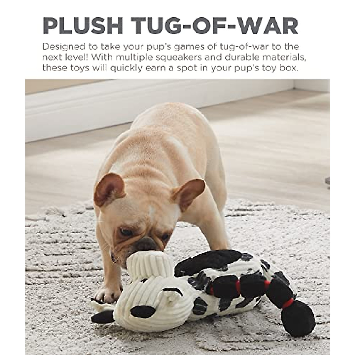 Outward Hound Thunda Tugga Cow Plush & Squeaky Dog Tug Toy
