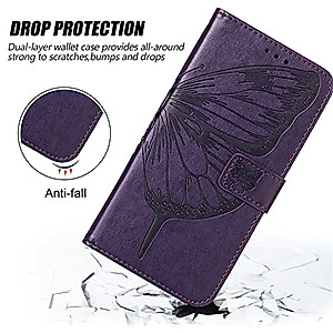 ONV Wallet Case for Oppo Realme 7 Pro - Butterfly Embossed Phone Case with Card Holder Lanyard Stand Case Leather Magnetic Closure Flip Cover for Oppo Realme 7 Pro [by] -Purple I