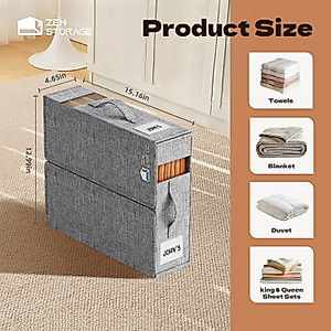 4 Pack Sheet Storage Box (King & Queen Size) with handle, Foldable Sheet Set Organizer for Closet, Sheet Organizer for Blanket, Coverlet and Towel,Beige