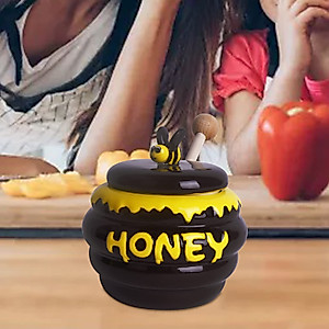 Vencer Ceramic Honey Jar with Lid and Honey Wooden Dipper,Mini Honey Jar for Home Kitchen,VHP-001