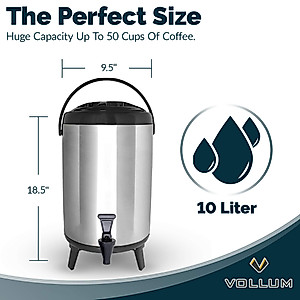 Vollum Stainless Steel Insulated Beverage Dispenser – Insulated Thermal Hot and Cold Coffee Carafe – 12 Liter Drink Dispenser with Spigot for Hot Water, Tea & Coffee, Cold Milk, Juice & More BLACK