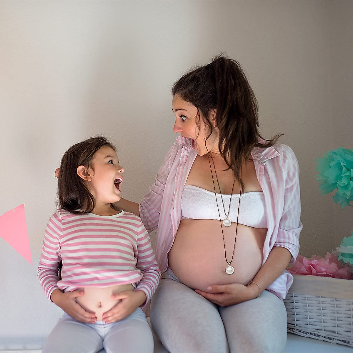 EUDORA Harmony Ball Necklace Chime Pendant Silver White Pregnancy Musical Bola Necklace, 45"+30"