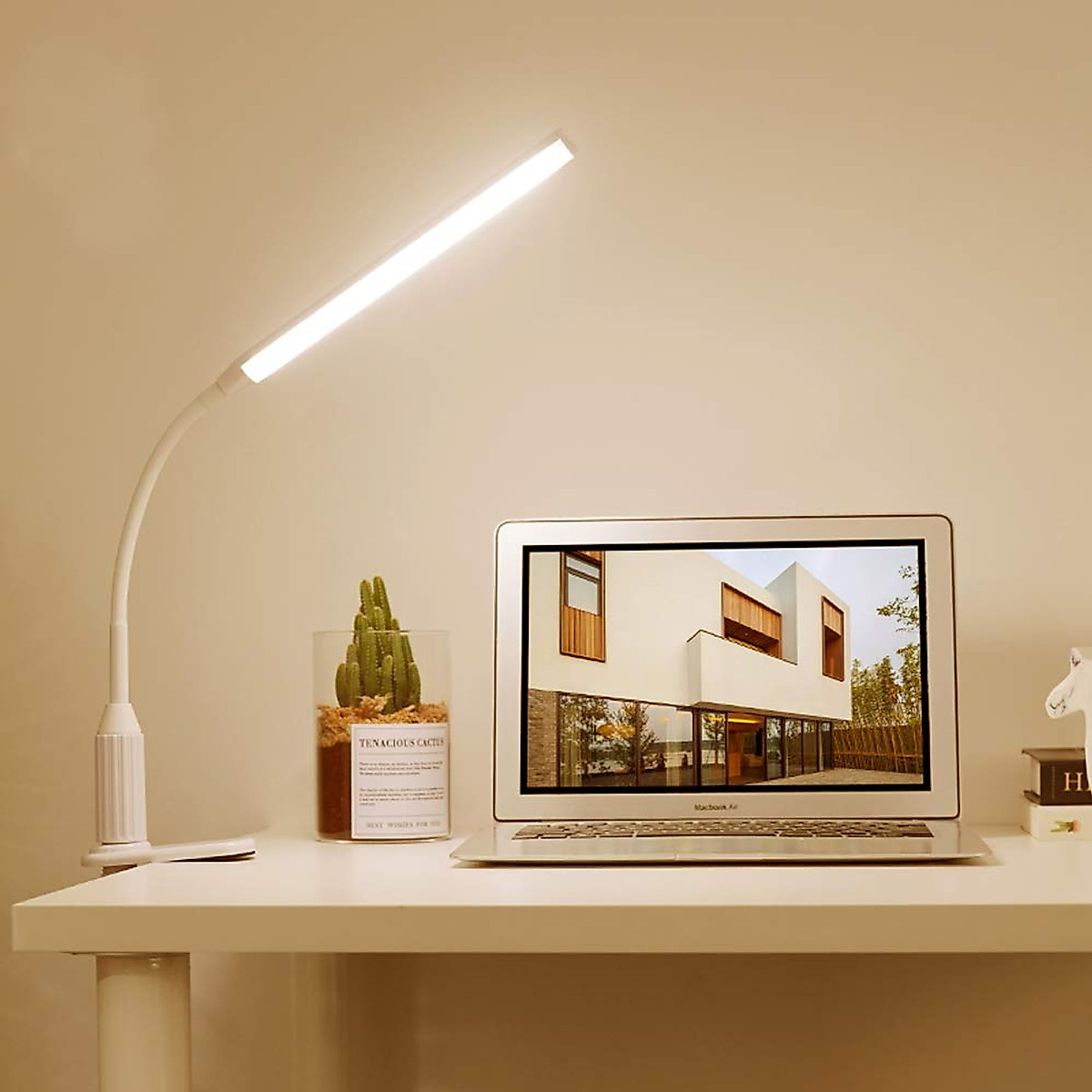 PSIVEN LED Desk Lamp, Clamp on Desk Light, Eye-Caring Gooseneck Clip on Light, 3 Color Modes, Stepless Dimming - Highly Adjustable Clamp Task Lamp/Table Lamp for Reading, Sewing, Drafting, Office