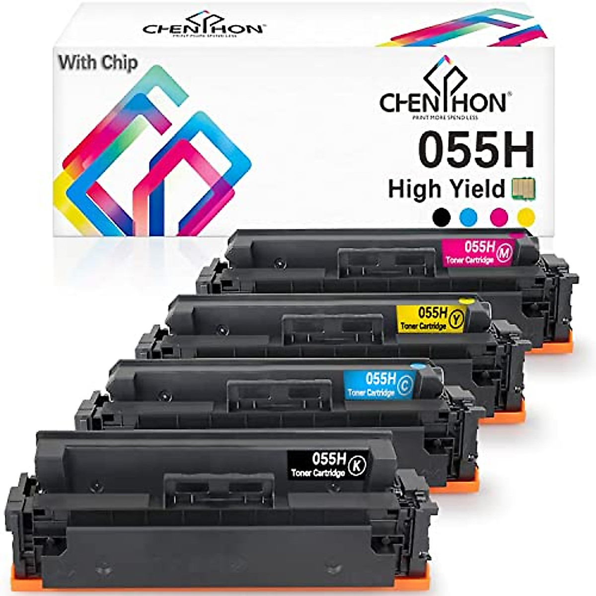 CHENPHON [with CHIP Compatible Toner Cartridge Replacement for Canon 055H 055 CRG-055H High Capacity use for Canon imageCLASS MF743Cdw MF741Cdw MF745Cdw MF746Cdw LBP664Cdw Laser Printer [KCMY-4Pack]