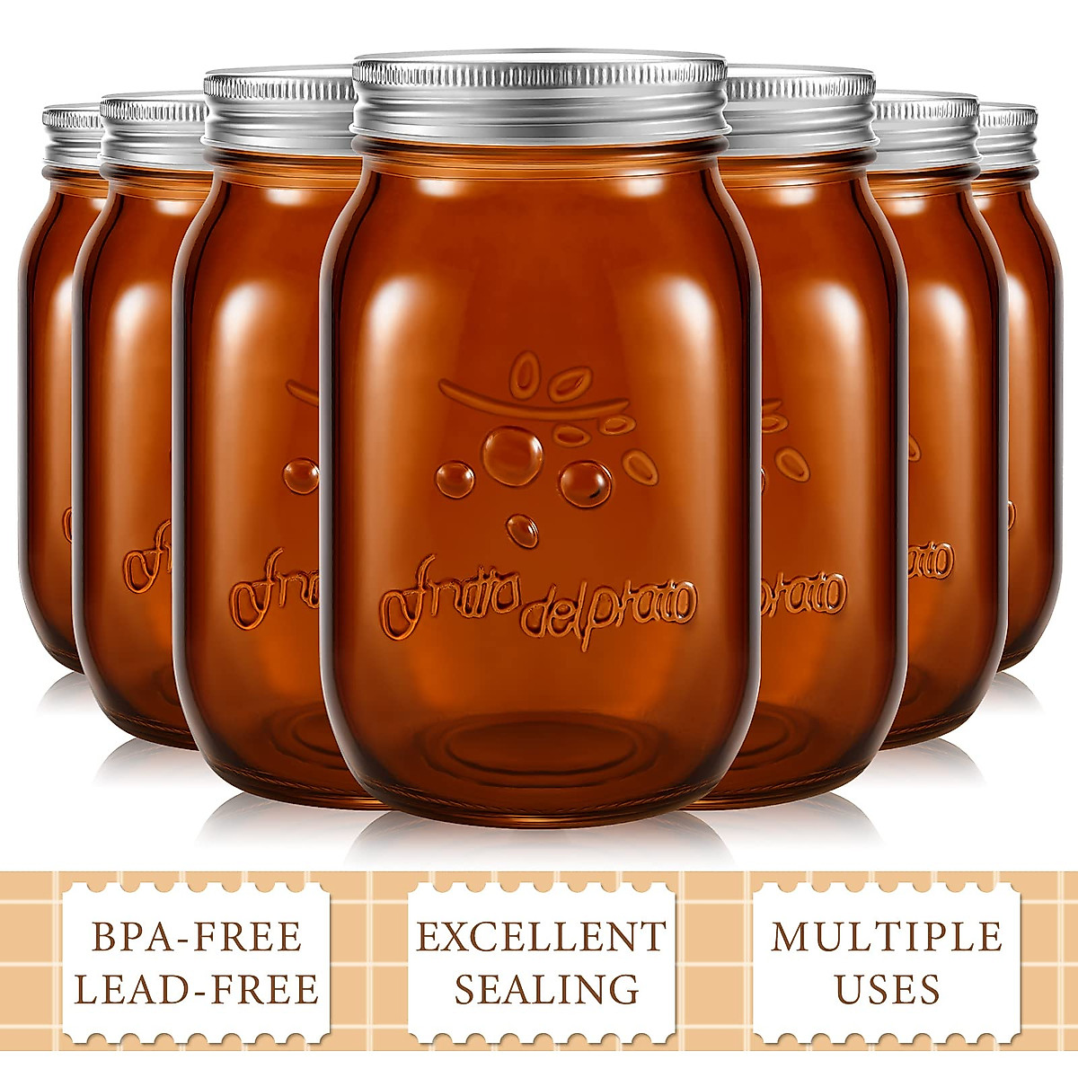 Tessco 12 Pieces 16 oz Amber Mason Jars with Lids Decorative Pint Canning Jars Regular Mouth Kitchen Canisters Glass Food Containers for Storage Pickling Preserving Fermenting, Christmas DIY Crafts