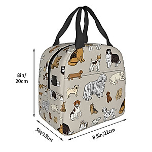 Fiokroo Lunch Bag Insulated Cute Dogs Animal Lunch Box Reusable Lunch Tote Bag For School Work College Outdoor Travel Picnic, 6l