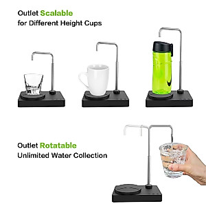Desktop Water Dispenser 5 Gallon Mini Countertop Water Bottle Pump Portable Water Jug Dispenser Smart USB Rechargeable Water Dispenser Bottom Load for Home Office Camping Outdoor Travel (Black)