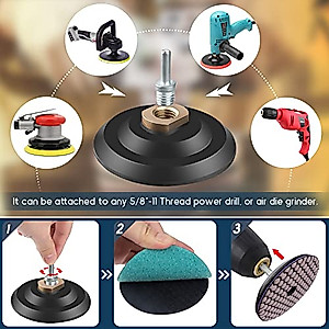 7 Packs Dry Diamond Polishing Pads 4 Inch with 5/8”-11 Rubber Backer Pad 6PCS Dry Polish Pad Kit 50-2000 Grit for Drill Grinder Polisher Granite Marble Concrete Stone Countertop Quartz Polishing