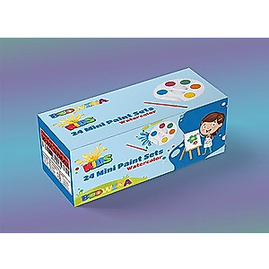 Mini Watercolor Kids Paint Set - (Bulk Pack of 24) - 5 Watercolor Paints, Palette Tray and Painting Brush, for Art Party Favors, Kids Prizes, Stocking Stuffers and Paint Party Supplies