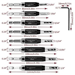17 PCS Hinge Drill Bit Set, HSS Self Centering Drill Bits High Speed Hinge Tapper Core Drill Bit Set with Hex Key and Replacement Drill Bits for Wood Door Window Cabinet Woodworking