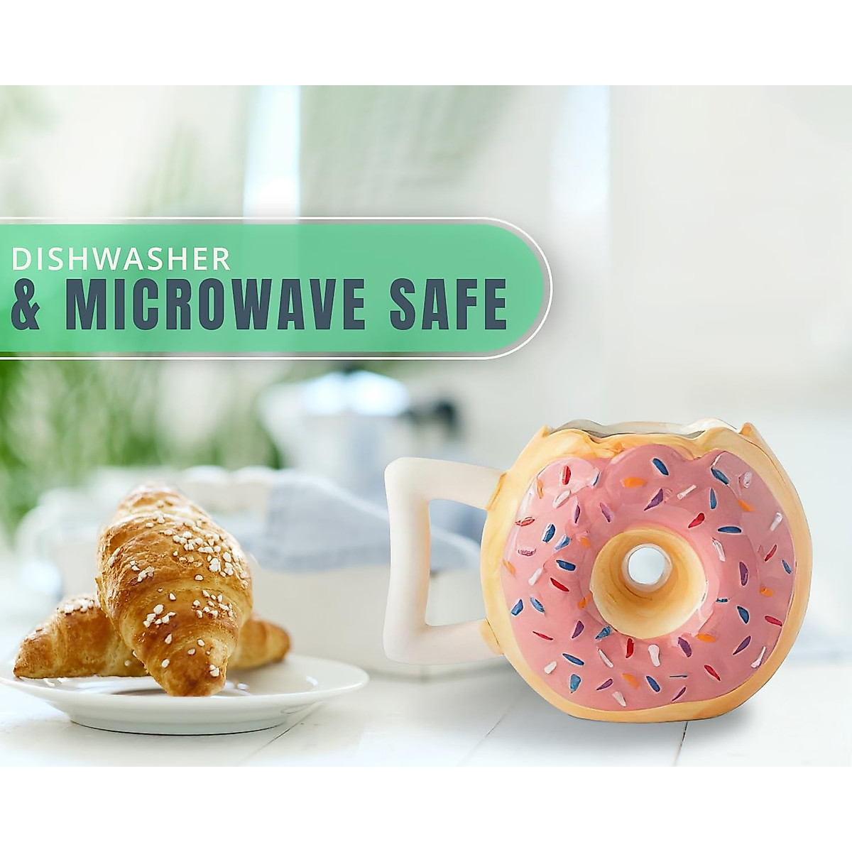 Ceramic Donut Mug - Delicious Pink Glaze Doughnut with Sprinkles - Funny "MMM... Donuts!" Quote - Best Cup For Coffee, Tea, Hot Chocolate and More - Large 14 oz - Funny Coffee Mug Gift - Pink