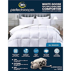 Serta White Goose Feather and White Goose Down Fiber Comforter Hotel Luxury Edition Hypoallergenic 100% Cotton, All Seasons Warmth King