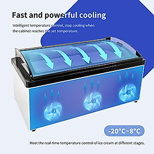 Mvckyi Ice Cream Dipping Cabinet Commercial Ice Cream Display Freezer, 6 Square Pans Gelato Freezer Display Case, Countertop Hard Ice Cream Showcase with LED Light, for Bar, Coffee Shop