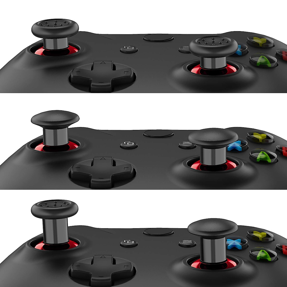 eXtremeRate ThumbsGear Interchangeable Thumbstick for Xbox Controller - Improve Comfort - Chrome Red 3 Height Domed & Concave Grips Ergonomic Adjustable Joystick for Xbox Core, for Xbox One S/X/Elite