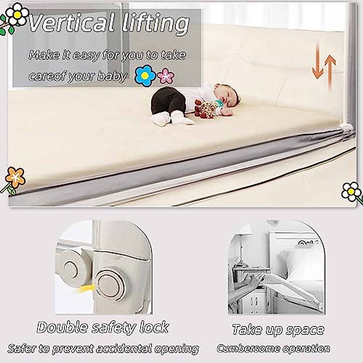 TIOPSUUO Bed Rails for Toddlers - Height Adjustable Bed Rails for Queen Bed, Bed Rails for King Size Bed Guard Rail for Toddlers, Baby Bed Rail Guard, Bed Rail for Twin Bed(1 Side 79'' ×27‘’)