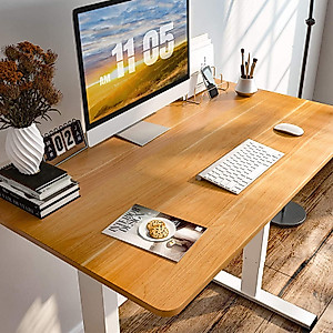 FLEXISPOT Standing Desk, Whole-Piece Desktop 48 x 24 Inches Height Adjustable Desk Stand up Desk Home Office Table for Computer Laptop (White Frame & Maple Desktop)