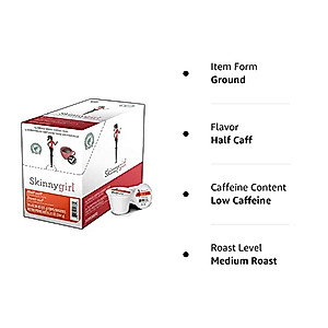 Skinnygirl Half Caff Coffee Pods for Keurig K Cups Brewers, Reduced Caffeine Medium Roast Coffee in Single Serve Cups, 24 Count