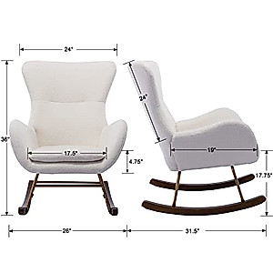 DM Furniture Sherpa Rocking Accent Chair Upholstered Nursery Glider Rocker for Baby Nursing Comfy Lounge Chair with Gold Legs for Living Room Bedroom, White