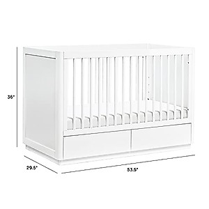 babyletto Bento 3-in-1 Convertible Storage Crib with Toddler Bed Conversion Kit in White, Undercrib Storage Drawers, Greenguard Gold Certified