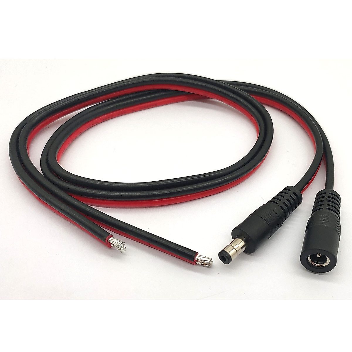 Halokny DC Power Pigtails Cable, 1 Pairs 14AWG DC5.5x2.1mm 12V 5A Male & Female Connectors Power Single Ended Extension Cable for CCTV Security Camera and Lighting Power Adapter 60cm/2Ft