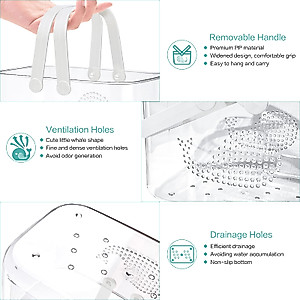 FODIENS 2 Pack Plastic Shower Caddy Basket, Portable Shower Caddy Tote Storage Basket with Handles, Clear Cleaning Supplies Organizer Bin for Bathroom Kitchen College Dorm (White+Cyan)