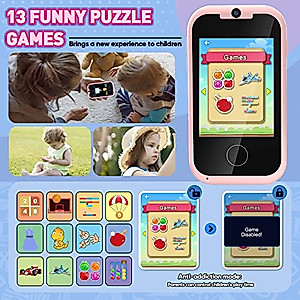 Lizzbey Kids Phone Toddler Toys for Girls Age 3-6,Christmas Birthday Gifts for Girls Age 3-6,Portable Touchscreen Learning Toy for 3 4 5 6 Year Old Girl with Camera SD Card-Pink