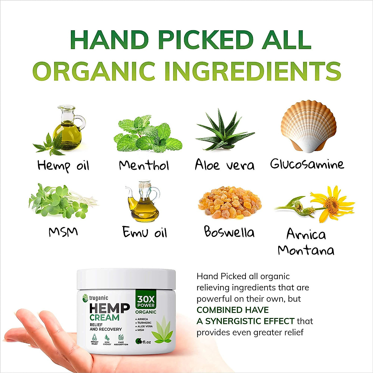 Truganic Premium Hemp Relief Cream 500,000,000-Powerful Soothing Hemp Cream for Back, Muscle, Joints, Skin Care