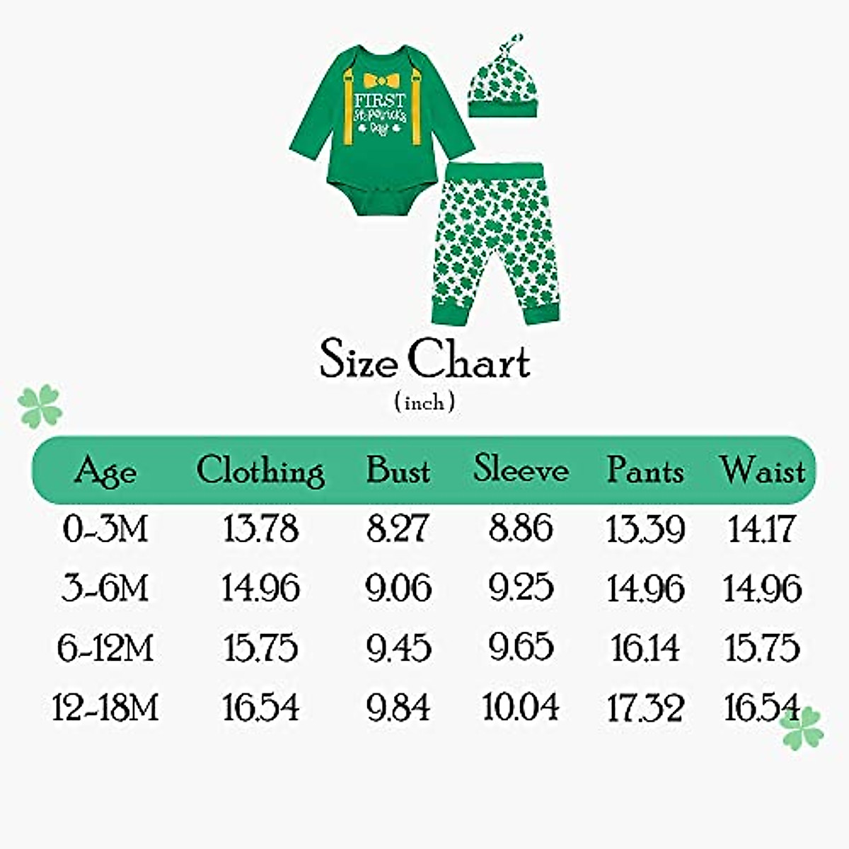 PROMOTED TO BIG SISTER Baby Boys Outfit Set First St Patrick's Day Lucky Clover Long Sleeve Bodysuit (White-Green, 3-6 Months)