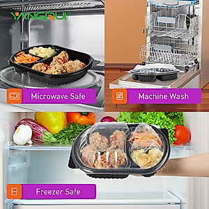 YANGRUI Meal Prep Container, 30 Pack 30oz BPA Free Reusable To Go Containers with Lids Shrink Wrap Microwave Dishwasher Freezer Safe Plastic 3 Compartment Bento Box