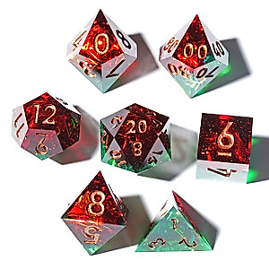 DND Dice Sharp Edge Dice Polyhedral Dice Mini Planet Dice Dungeons and Dragons Dice Handmade Dice Set Peachy Galaxy (Jungle FIRE)