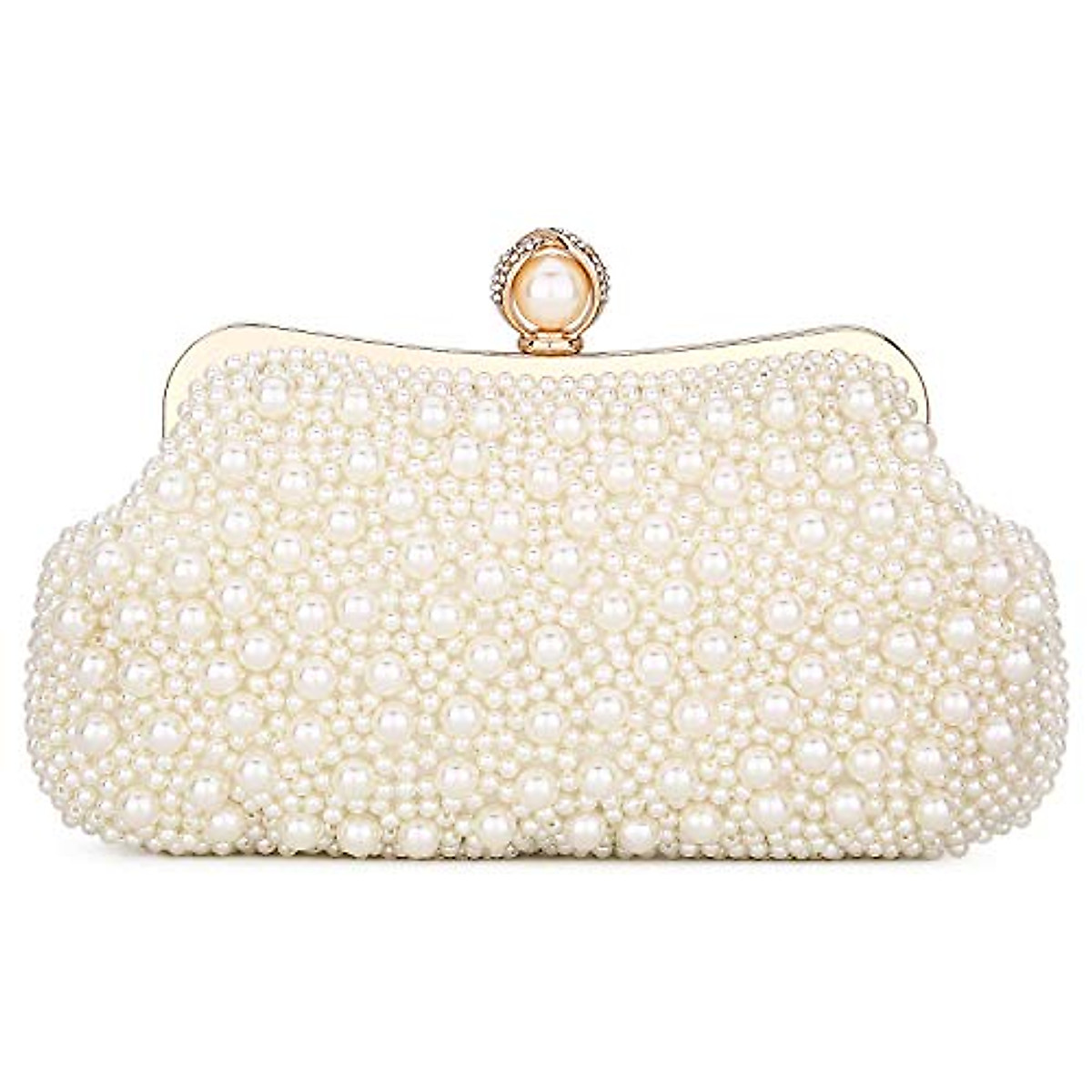 UBORSE Women Pearl Clutch Bead Rhinestone Evening Clutch Bag with removable Pearl Chain Ivory White