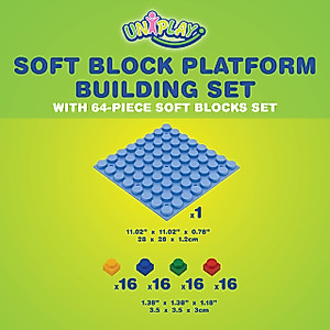 UNiPLAY Platform Soft Building Blocks — Educational Sensory Stacking Blocks, Learning Toy with 11 x 11 Inch Base Plate for Ages 3 Months and Up (64-Piece Set)