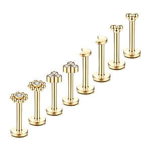 Gnoliew 16G 316L Stainless Steel Labret Monroe Lip Ring Studs Cartilage Helix Tragus Conch Daith Nose Piercing Jewelry. (A5,8mmPost)