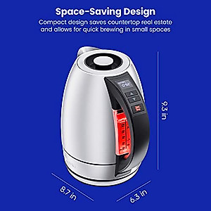 Chefman Electric Tea Kettle, 1.7 Liter Hot Water Electric Kettle Temperature Control Water Boiler with 5 Presets, Tri-Colored LED Lights, Keep Warm, Automatic Shutoff, Stainless