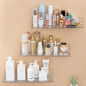 Sooyee 16.5" Clear Acrylic Shelves Wave Texture, Floating Shelves for Wall Storage,Book Display Shelf,Wall Shelves for Bedroom,Bathroom,Living Room, Kitchen,Set of 8