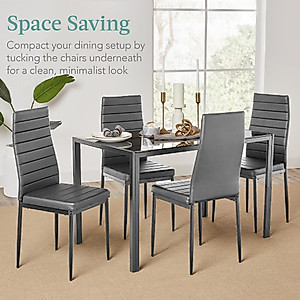 Best Choice Products 5-Piece Glass Dining Set, Modern Kitchen Table Furniture for Dining Room, Dinette, Compact Space-Saving w/Glass Tabletop, 4 Upholstered PU Chairs, Metal Steel Frame - Gray
