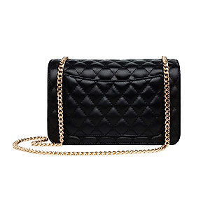Women Genuine Leather Shoulder Bag Ladies Fashion Clutch Purses Quilted Crossbody Bags With Chain - Quilted Black