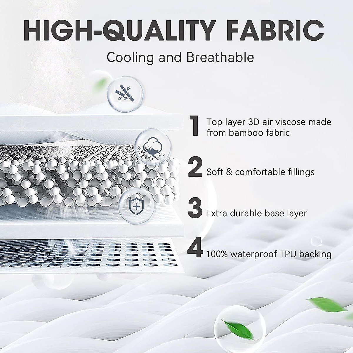 HYLEORY Queen Size Waterproof Mattress Protector Viscose Made from Bamboo Cooling Mattress Pad Cover Breathable Soft 3D Air Fabric Noiseless Washable Fitted Sheet with Deep Pocket Up to 21"