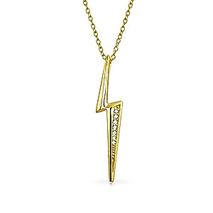 Bling Jewelry Minimalist Geometric Pave CZ Zig Zag Lightning Bolt Pendant Necklace For Women For Teen 14K Gold Plated Sterling Silver