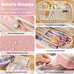 Big Capacity Pencil Cases Multi Compartment Pencil case Pencil Pouch Aesthetic Large for Girls Women, Portable Pencil case with Handle, Stationery Organizer Pen Bag with Zipper for College School Office