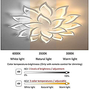 LED Dimmable Ceiling Light Modern Flower Shape Ceiling Lamp Fixture Living Room Bedroom Children's Room Flush Hanging Lamp Metal Acrylic Petal Ceiling Chandelier Lighting,10 Heads/ ø33.5″/88w