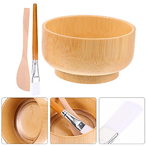 FOMIYES Face Mask Mixing Bowl Set , 3Pcs Wood DIY Tool Kit with Facial Mask Bowl Stick Spatula Makeup Brush for Girls Ladies Women