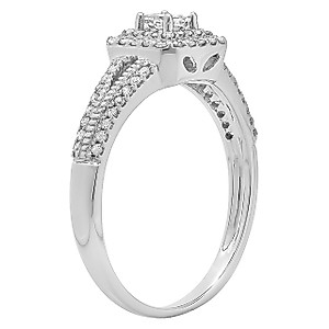 Dazzlingrock Collection 0.50 Carat (Cttw) Princess & Round Diamond Split Shank Halo Engagement Ring for Women in 14K Solid White Gold, Size 8