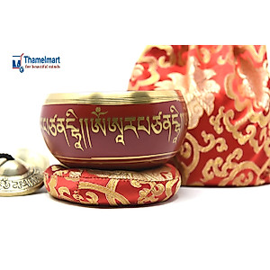 5" Tibetan Meditation Yoga Singing Bowl Set with free Om Tingsha cymbals,wooden Mallet Silk Cushion and Carry bag from Nepal, Singing bowls.